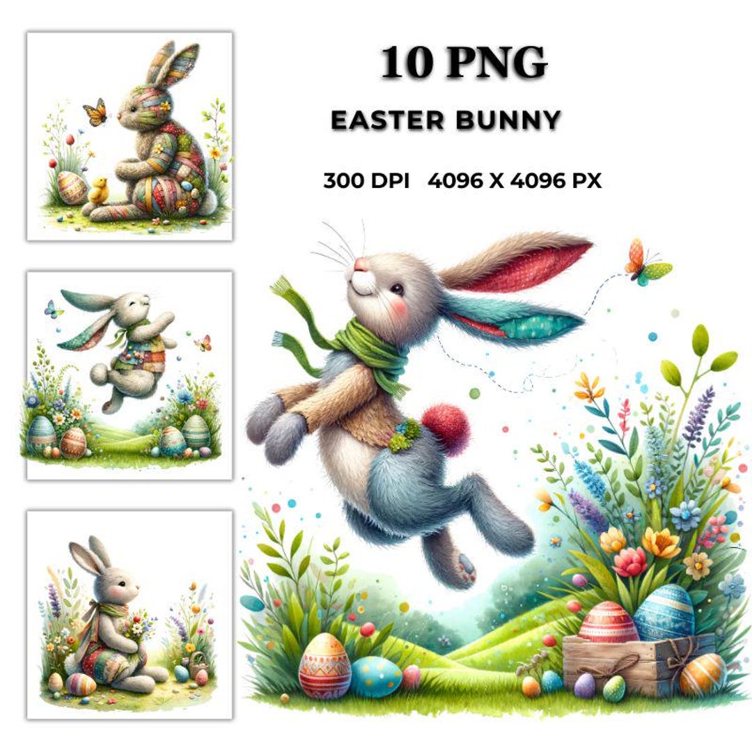 10 Watercolor Easter Bunnies Clipart - Easter-themed Attire PNG Digital ...