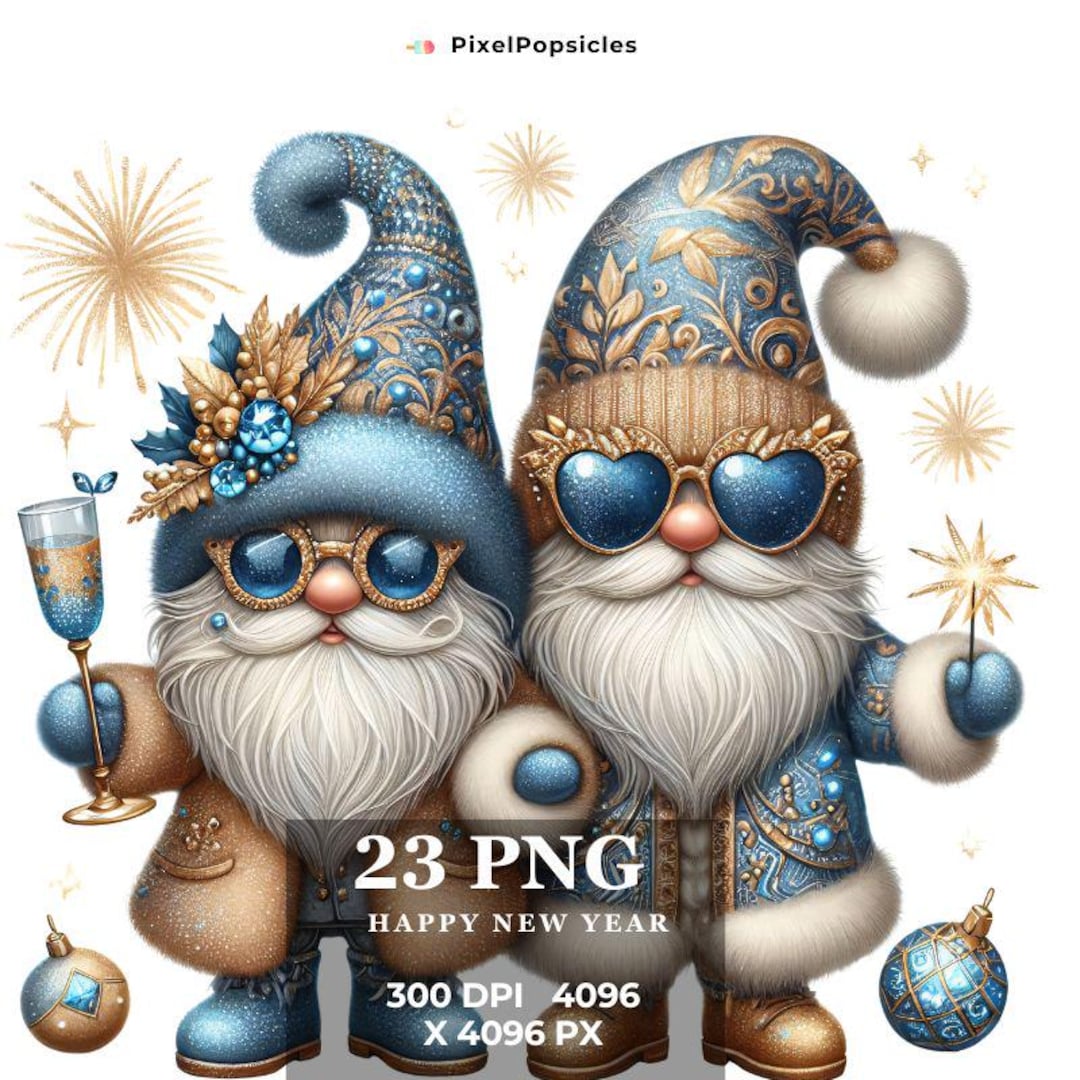 New Year Gnomes Clipart: Festive Winter Holiday PNG (digital Printable ...