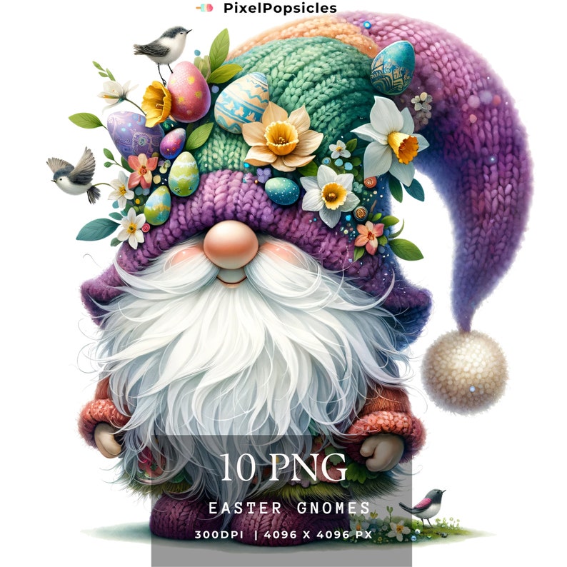 10 Easter Gnomes Watercolor Clipart PNG, Spring Flowers Easter Eggs ...