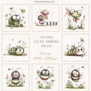 Spring Bugs Clipart Bundle | 32 PNG Transparent | Watercolor Insects ...
