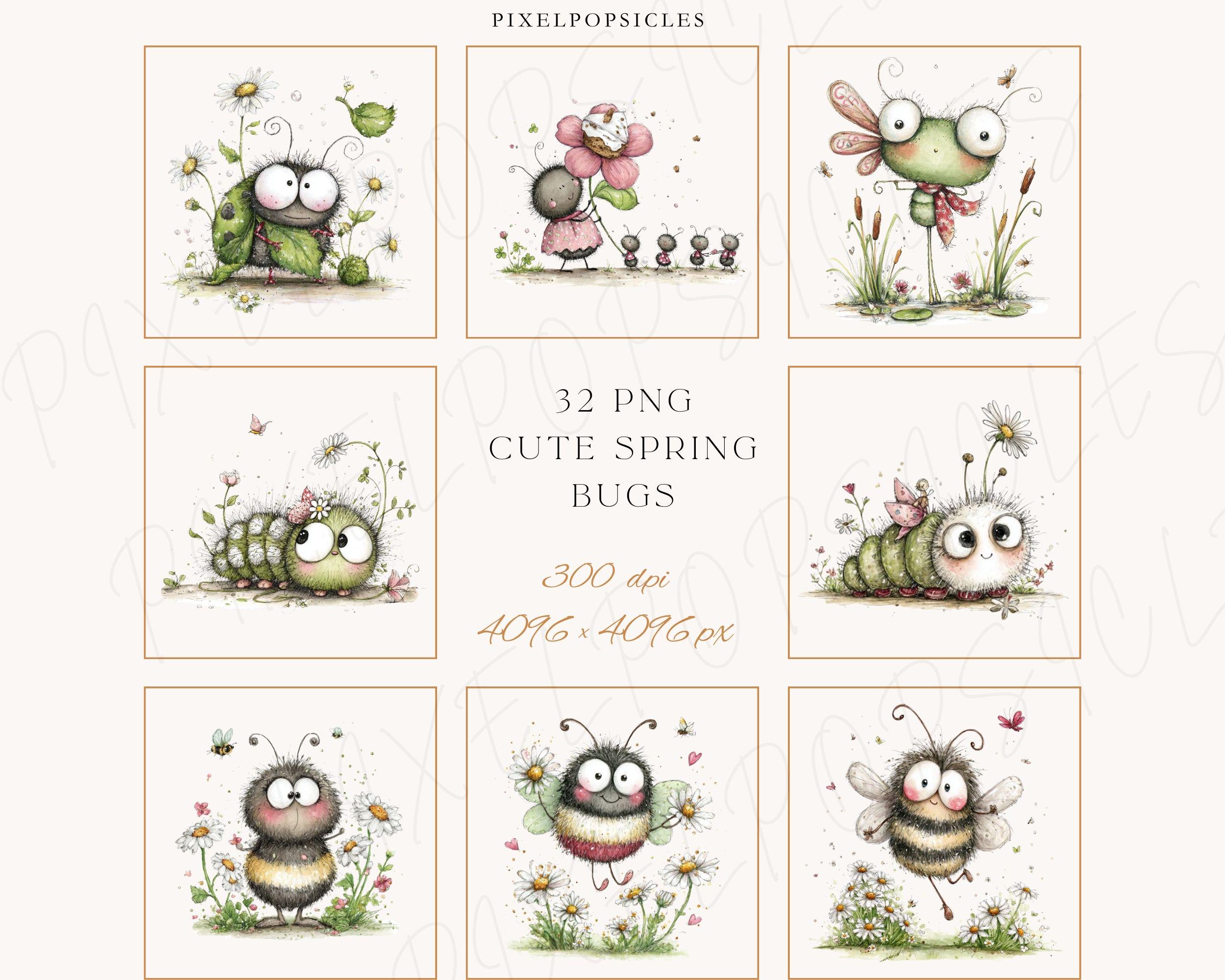 Spring Bugs Clipart Bundle 32 PNG Transparent Watercolor Insects ...