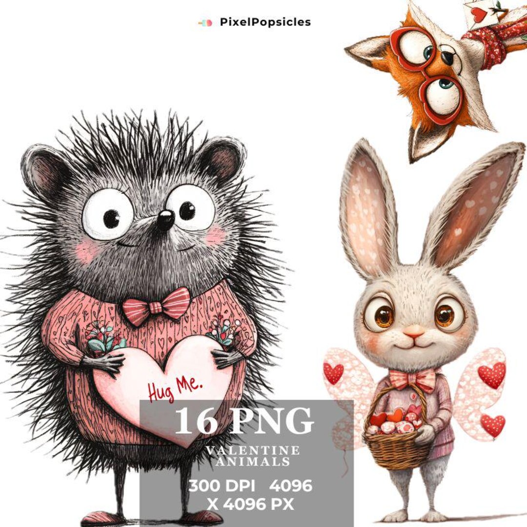 16 Valentines Watercolor Clipart PNG Bundle,love Couple Animals, Cute ...