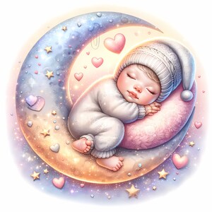 10 Sweet Dreams Baby, Watercolor Clipart Jpg, Newborn Children, Girl ...