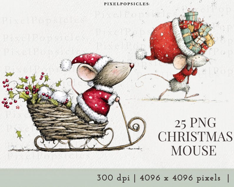 Christmas Mouse PNG Bundle: Winter Woodland Clip Art (digital Download ...