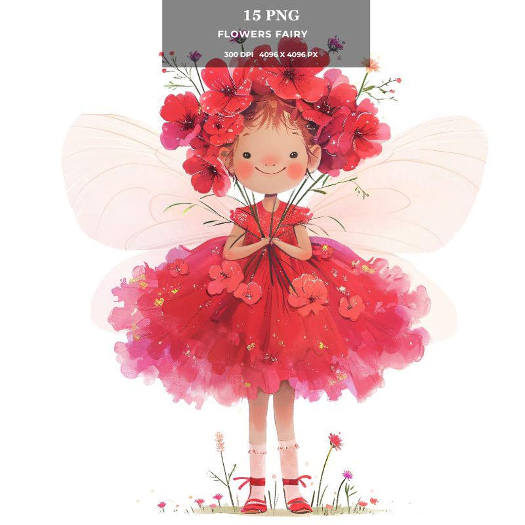 Watercolor Flower Fairy Clipart: Transparent PNG Bundle (digital ...