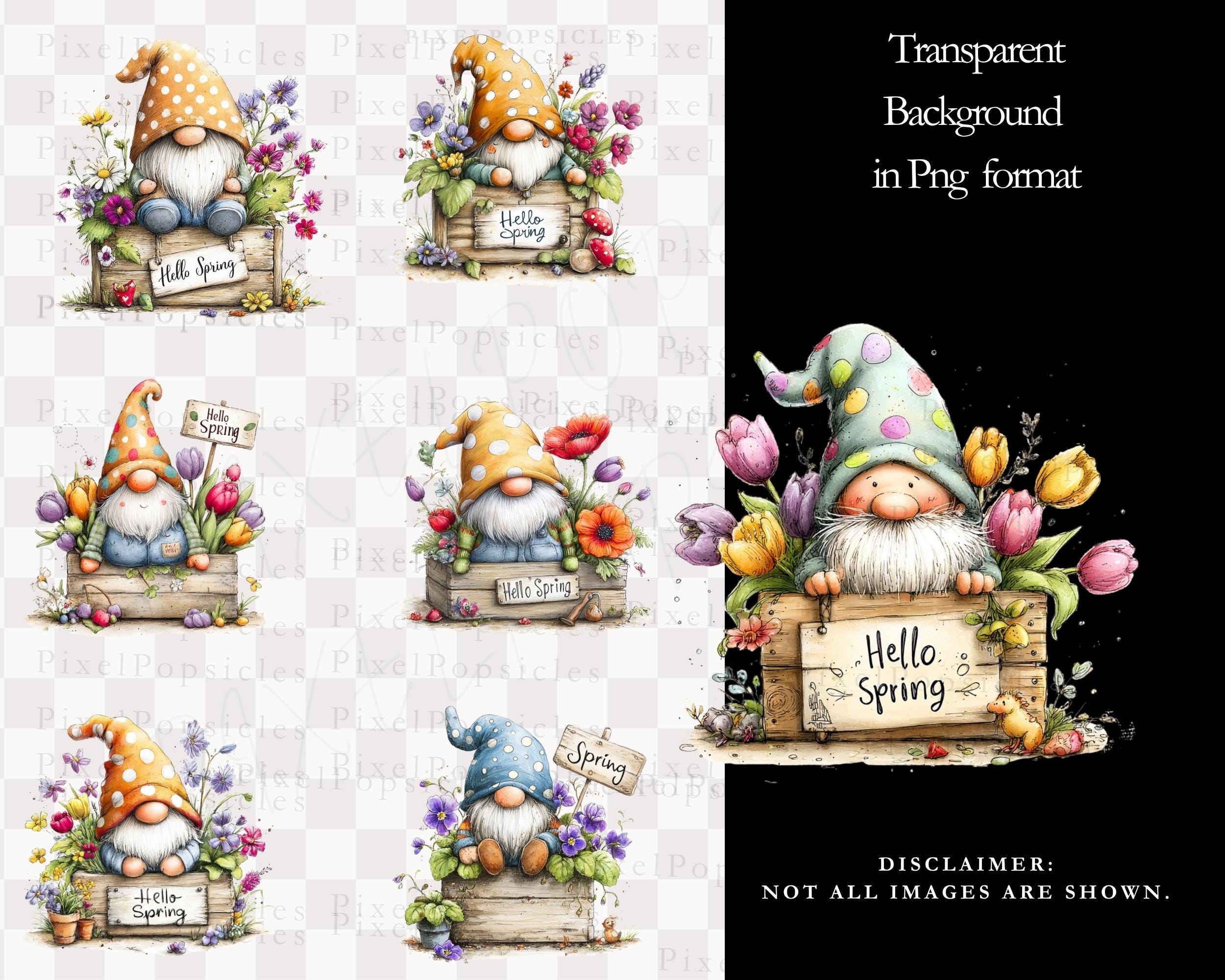 Watercolor Spring Gnome Clipart: Floral Garden PNG Bundle (digital ...