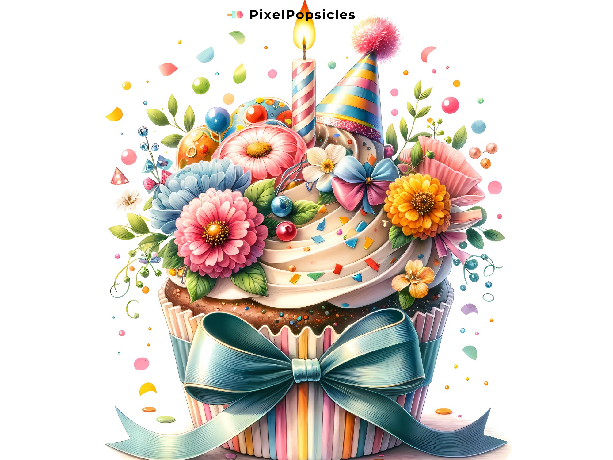 Birthday Cupcake Clipart Set 16 High Quality Pngs, Memory Book, Junk ...