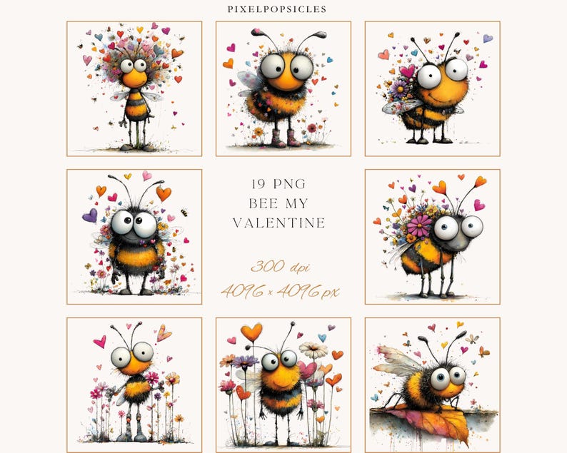 Valentine Bee Clipart Set – Adorable Love-themed PNG Collection - Etsy