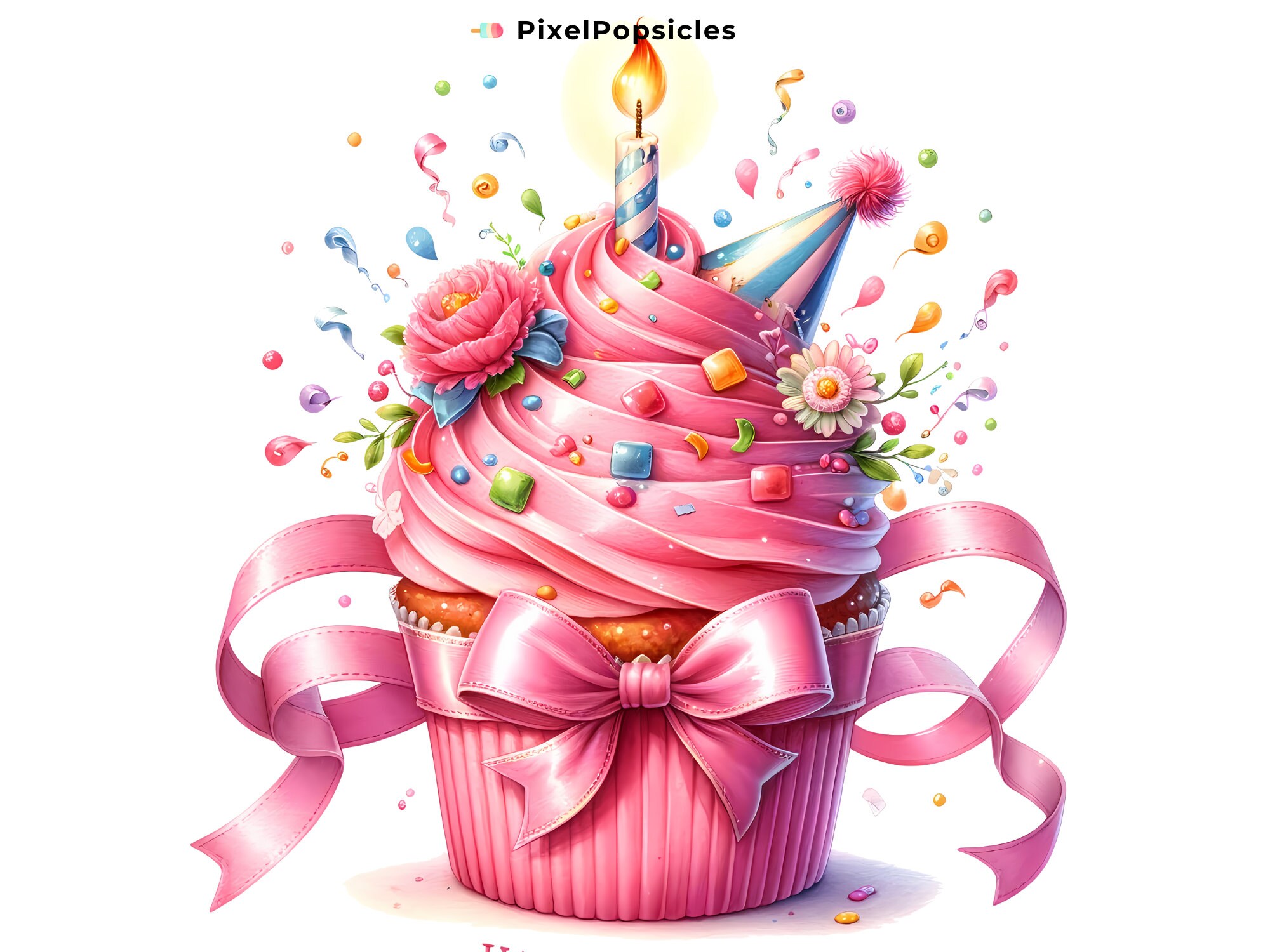 Birthday Cupcake Clipart Set 16 High Quality Pngs, Memory Book, Junk ...