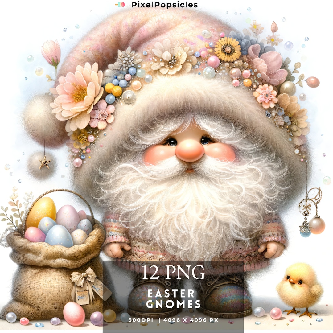 12 Easter Gnomes Watercolor Clipart PNG, Spring Flowers Easter Eggs ...