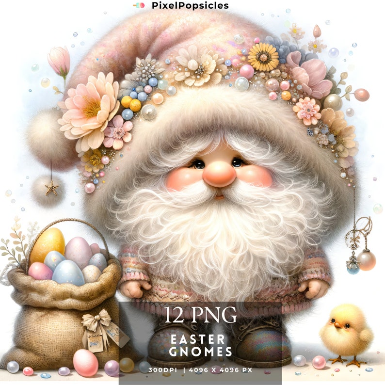 12 Easter Gnomes Watercolor Clipart PNG, Spring Flowers Easter Eggs ...