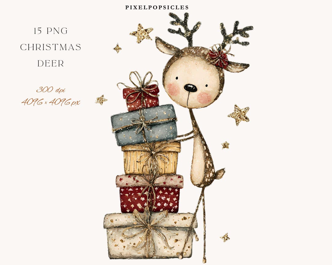 Whimsical Christmas Reindeer Clipart – PNG Festive Deer Illustrations ...