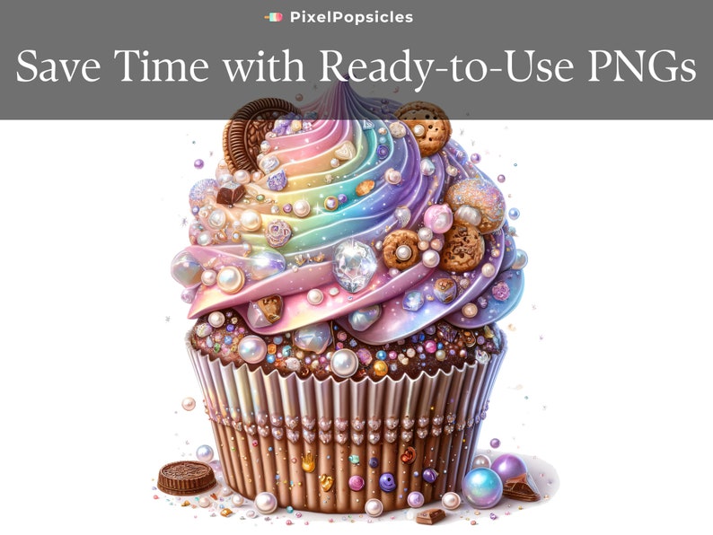 Rainbow Cupcake Clipart: Whimsical Dessert PNG, Bakery Digital Art ...