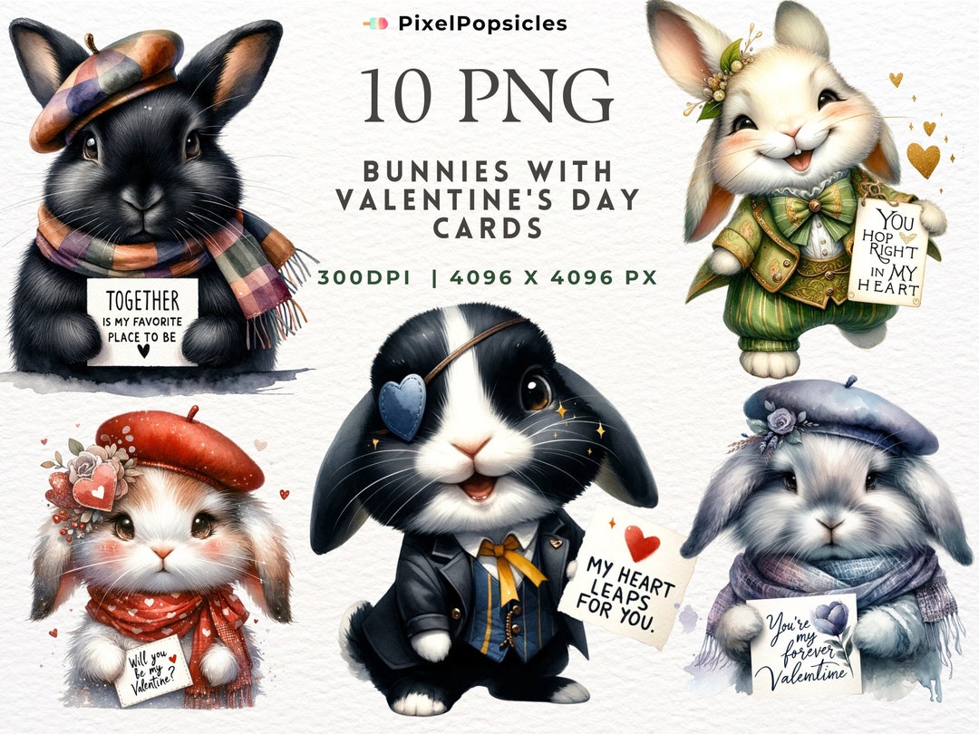 Watercolor Bunny Clipart Set: Valentine's Day Graphics, Commercial Use ...