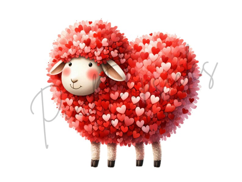 Valentine Sheep Clipart: Love Heart Pngs for Scrapbooking (digital ...