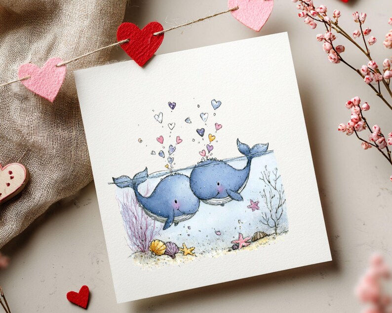 17 Marine Valentine Watercolor Clipart: Valentine Art (PNG Digital ...