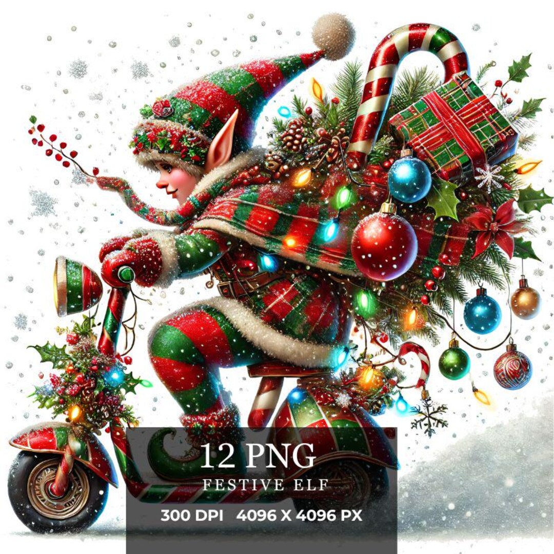 Christmas Elf Watercolor Clipart, 12 High Quality PNG, Festive Elves ...