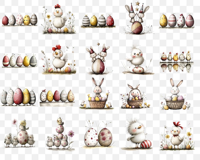 Easter Clipart Bundle: Bunny, Chick, Egg PNG Illustrations (digital ...