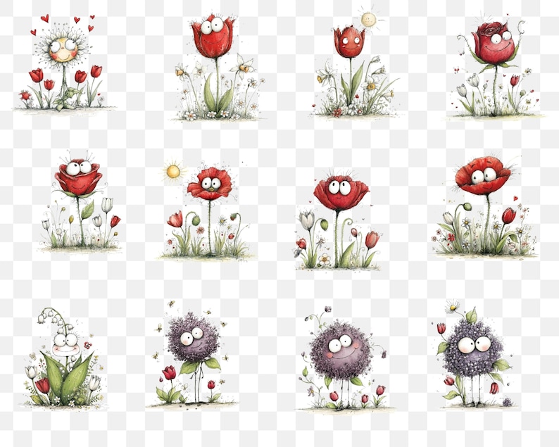 40 Whimsical Flower Clipart – Fantasy Floral Digital Art (PNG) - Etsy