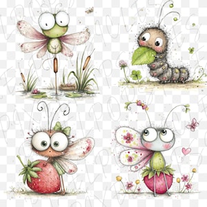 Spring Bugs Clipart Bundle: Watercolor Insects, Flowers, Kawaii ...