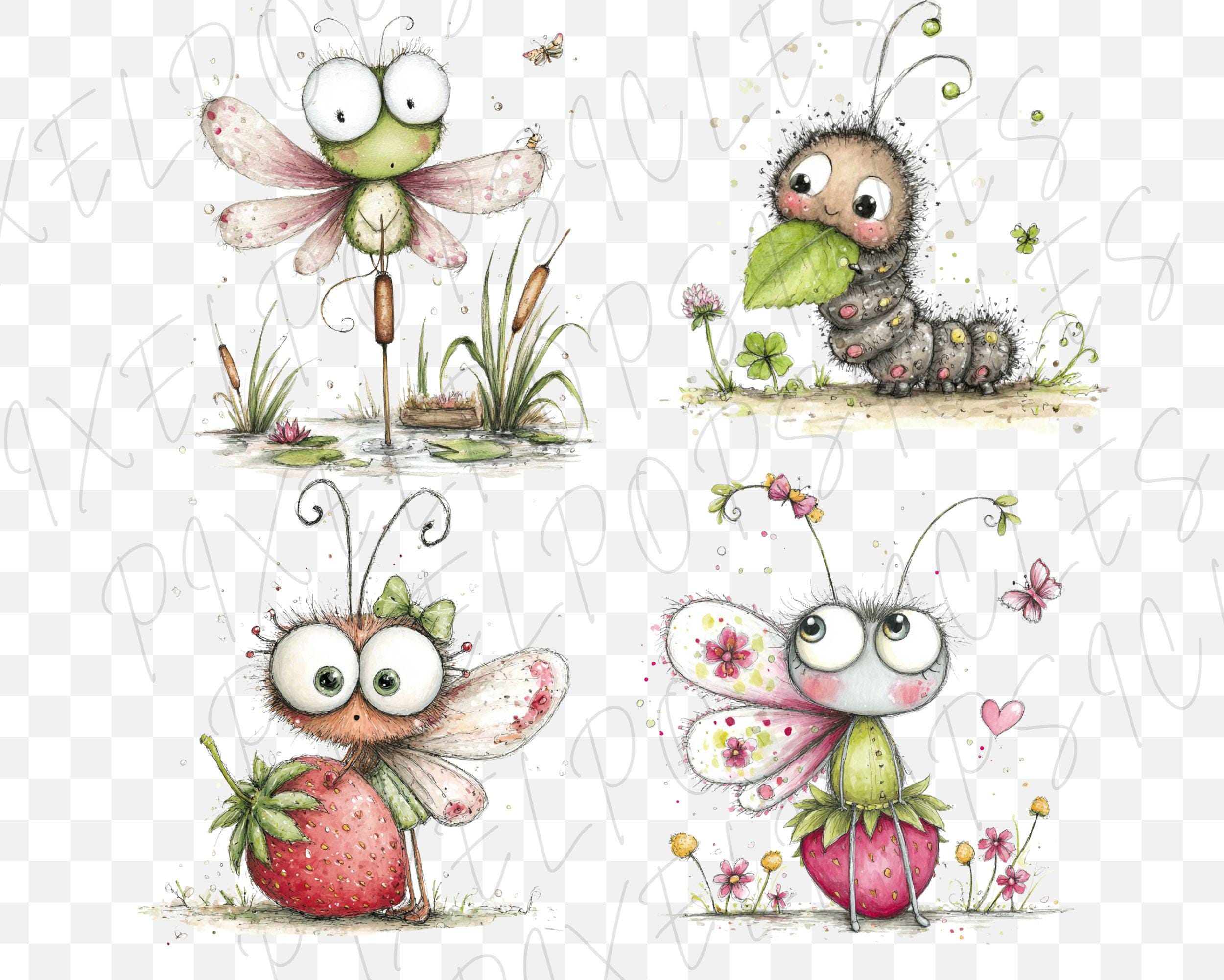 Spring Bugs Clipart Bundle | 32 PNG Transparent | Watercolor Insects ...