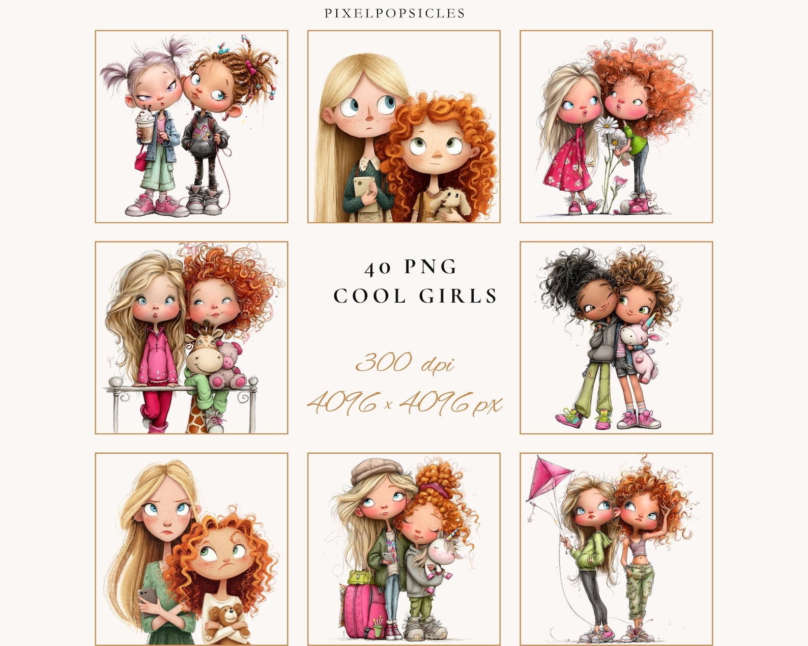 Trendy Tween Girl Clipart, Urban Friends PNG, Planner Stickers (digital ...