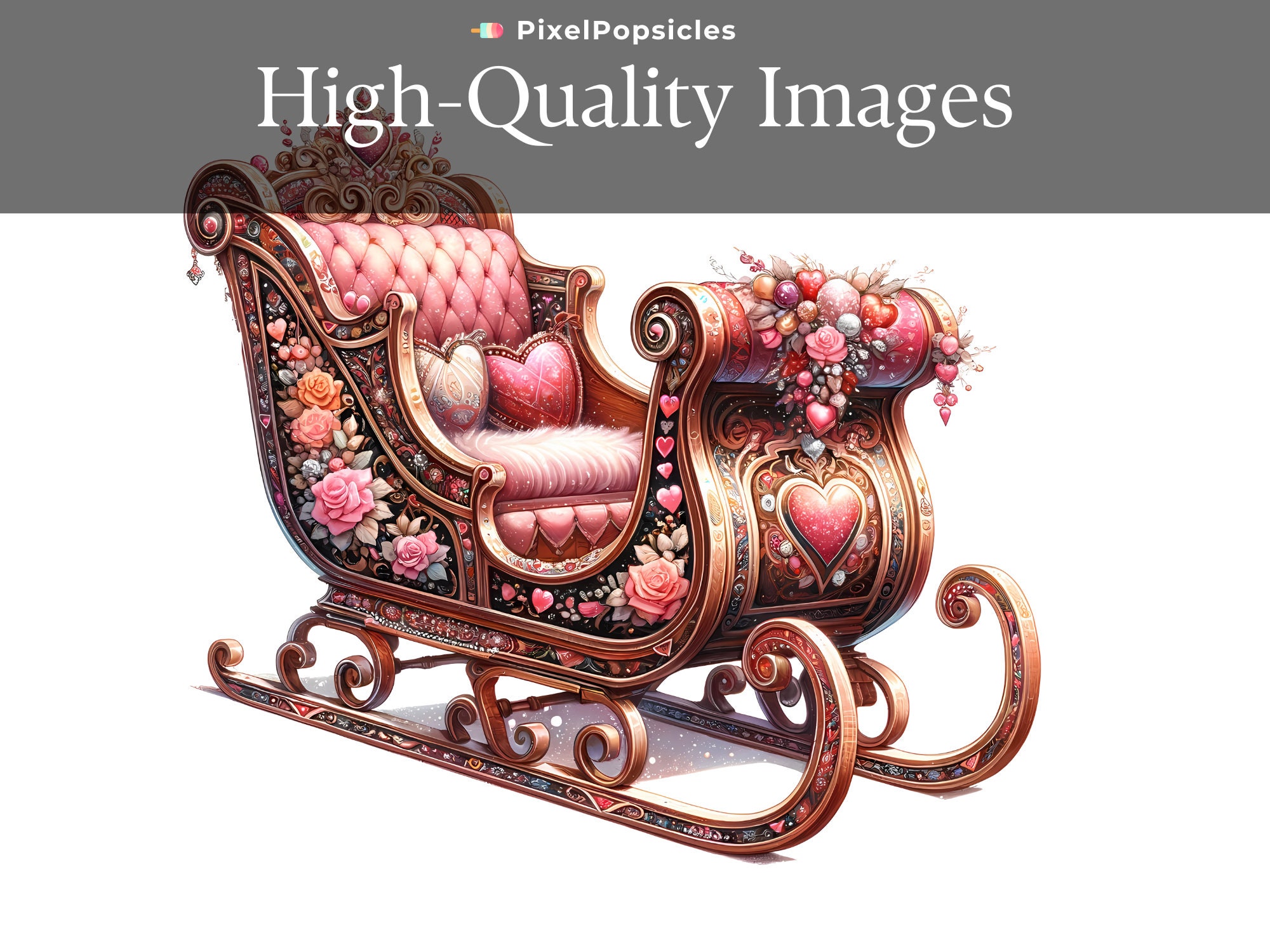Romantic Sleigh Clipart, Valentine Fancy Sleigh, 8 Png Pink Sleigh ...