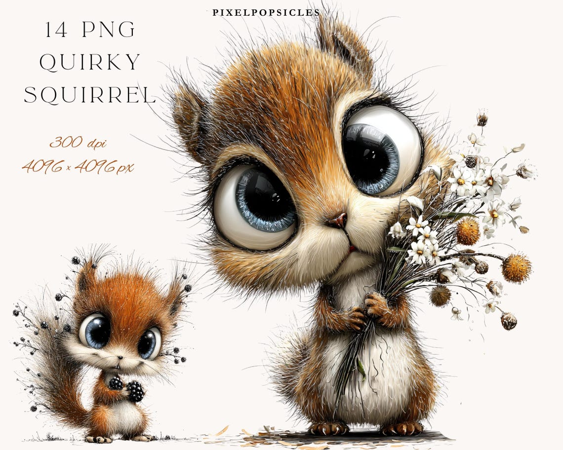 Quirky Squirrel Clipart – Funny Woodland Animal PNG (digital Download ...