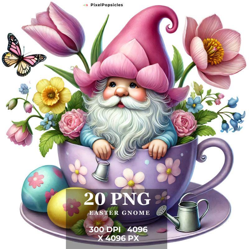 Easter Gnomes Watercolor Clipart: Spring Flowers, Eggs (PNG Digital ...