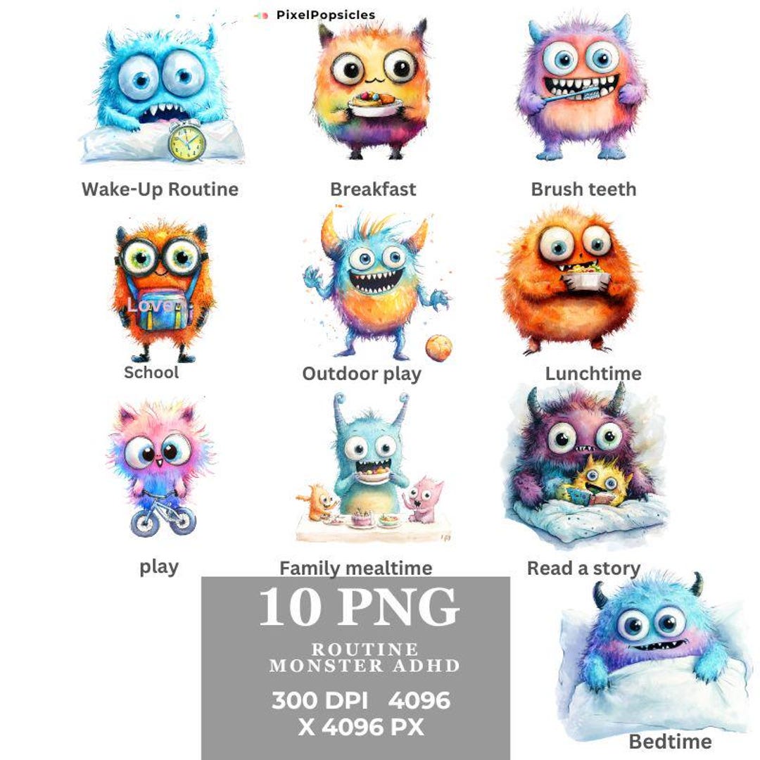 10 Monster Routine, Monster Adhd ,monster Feelings Clipart, Color ...