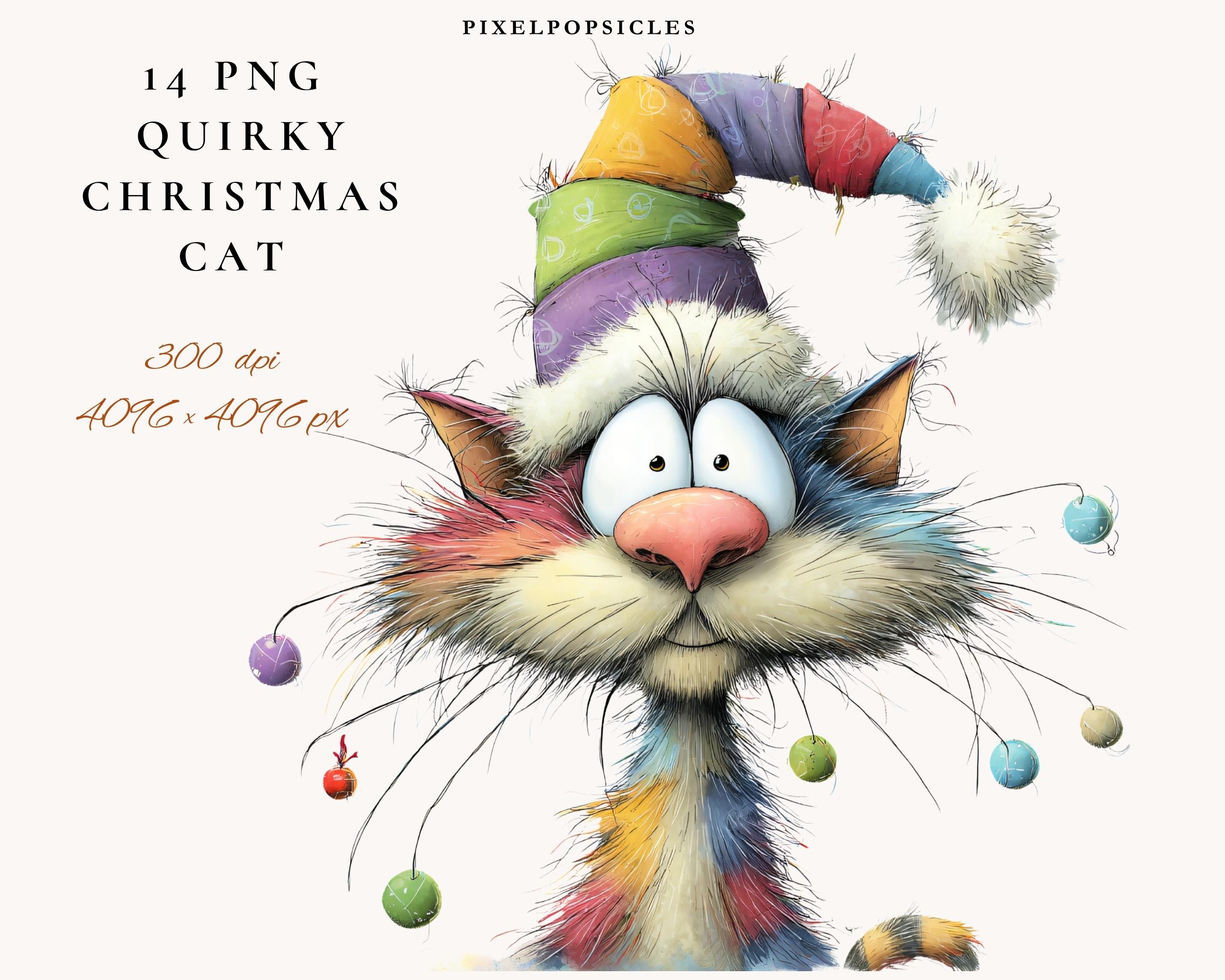 Whimsical Christmas Cats Watercolor Clipart: High-res Pngs (digital ...