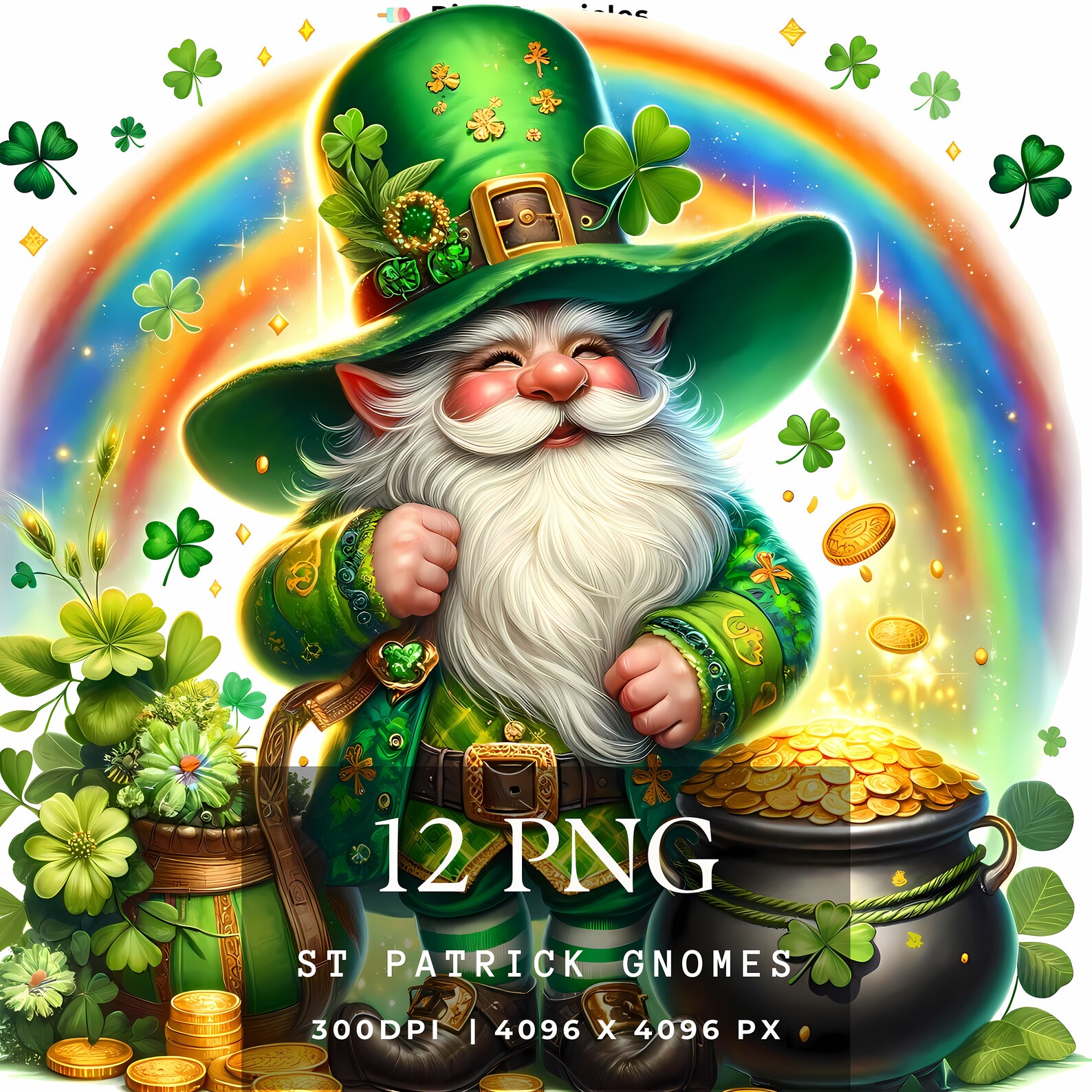 12 St Patrick Gnomes Clipart Illustration Watercolor PNG Set Saint ...