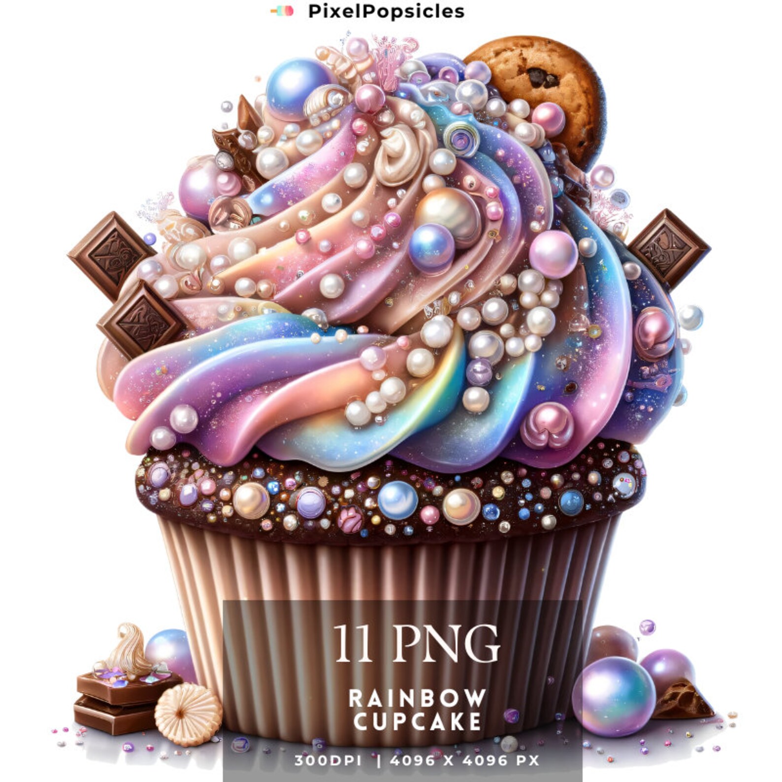 Rainbow Cupcake Clipart: Whimsical Dessert PNG, Bakery Digital Art ...