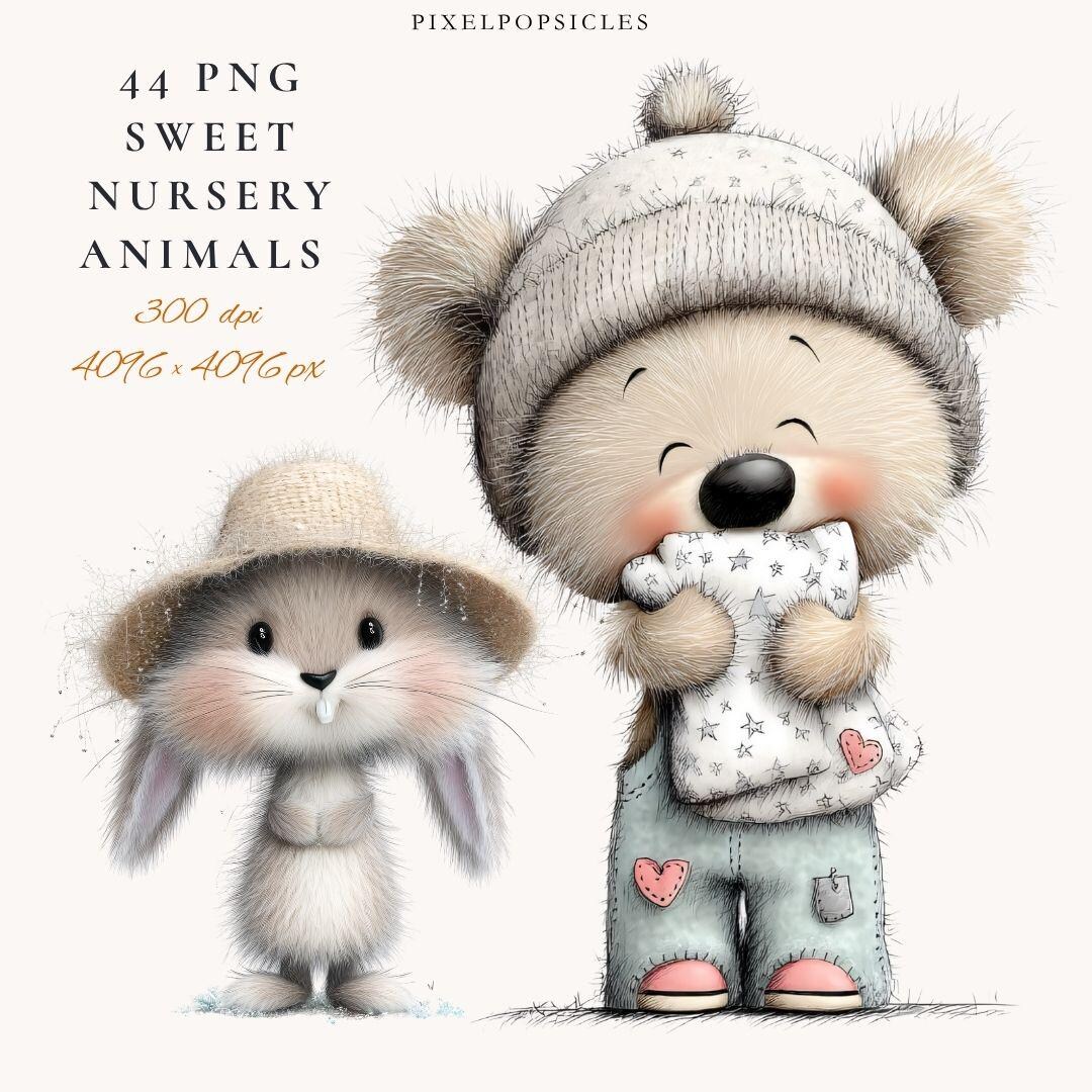Watercolor Nursery Animals Clipart: 44 Baby Animal Pngs (commercial Use ...