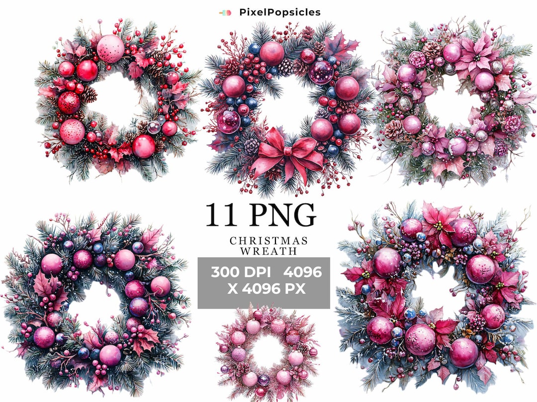 Pink Christmas Wreath Clipart Bundle (digital Download) - Etsy