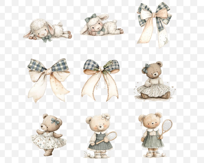 Watercolor Teddy Bear Clipart: 70 PNG Images for Scrapbooking, Gift ...
