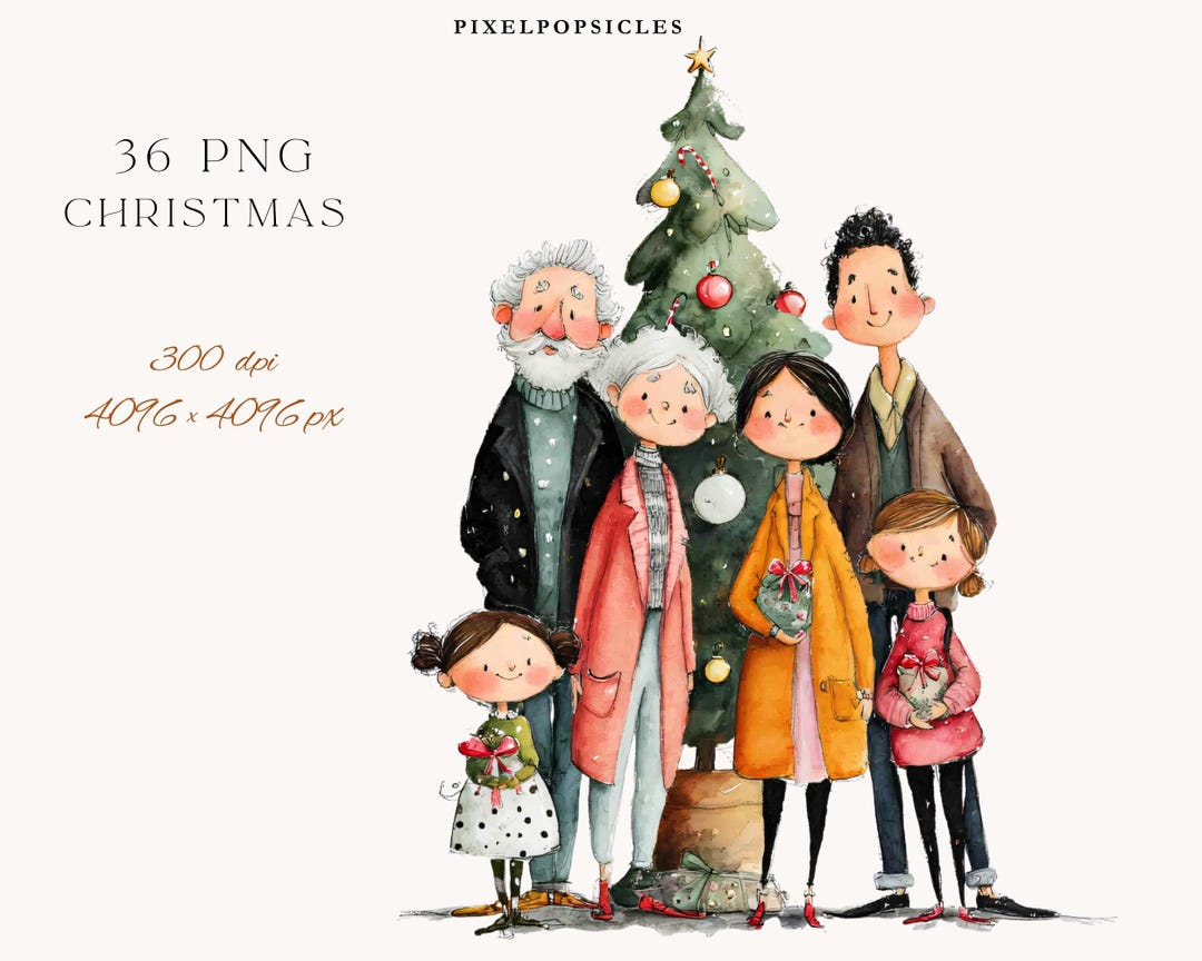 Christmas Family Clipart | Watercolor Christmas PNG, Festive Holiday ...