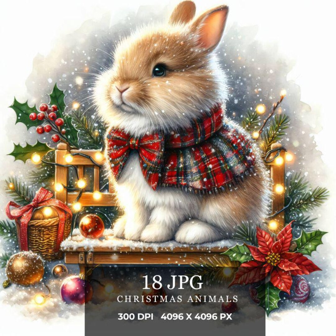 Christmas Animals Clipart: Watercolor Festive Designs (digital Download ...