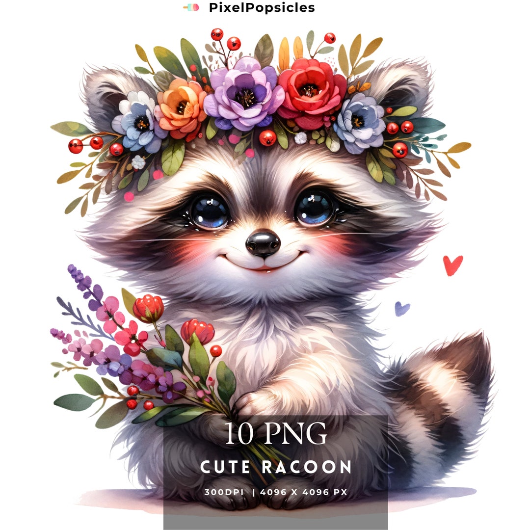 Cute Raccoon Clipart - 10 High Quality Pngs, Digital Download, Card ...