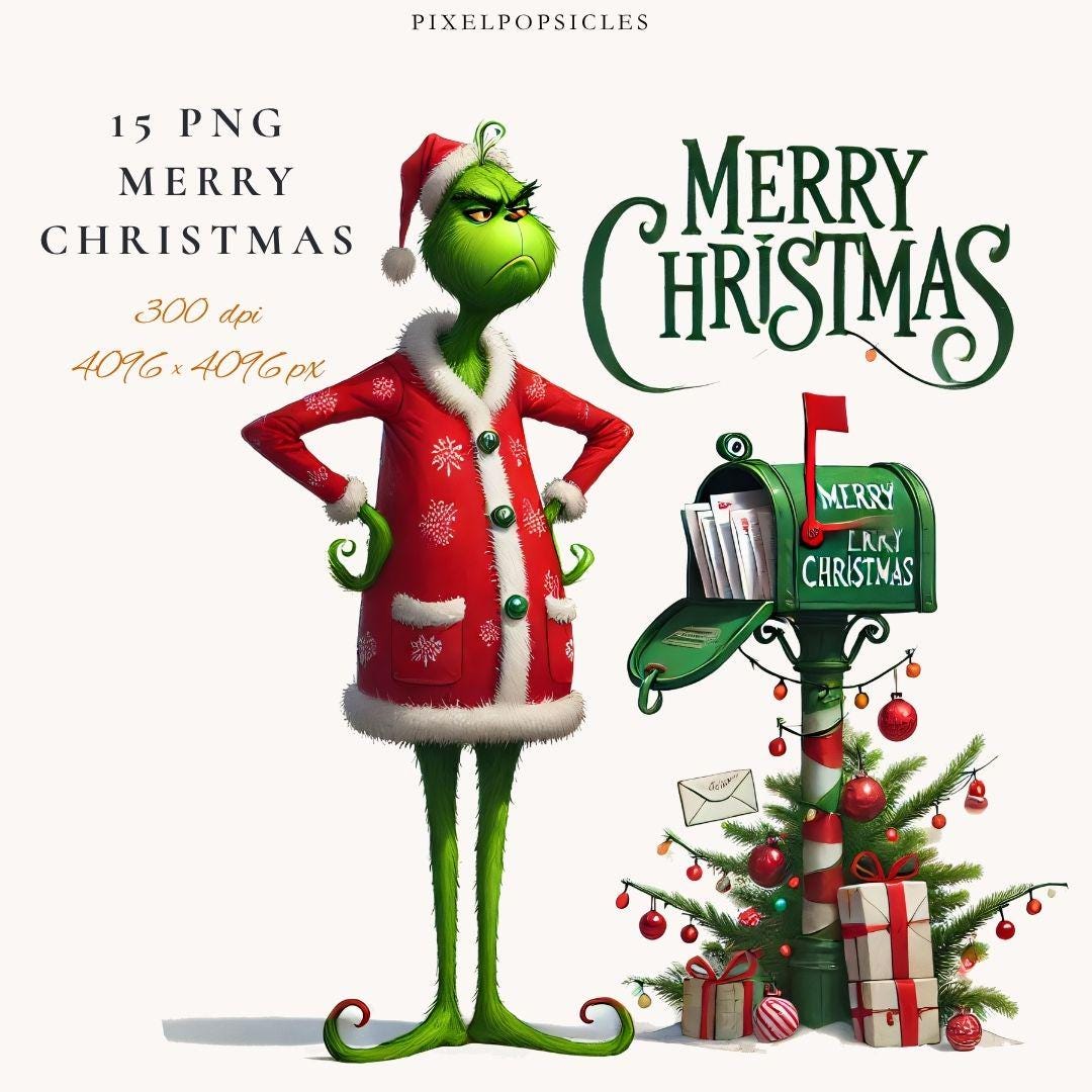 Merry Christmas Grouchy Green Clipart: PNG Digital Art (digital ...