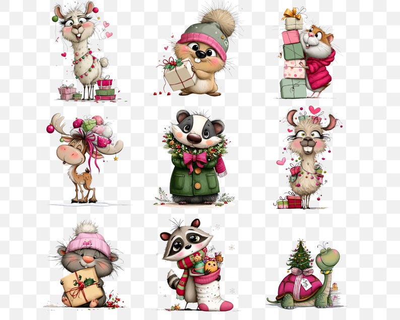 Sweet Christmas Animals PNG Bundle: Winter Woodland Clip Art (digital ...