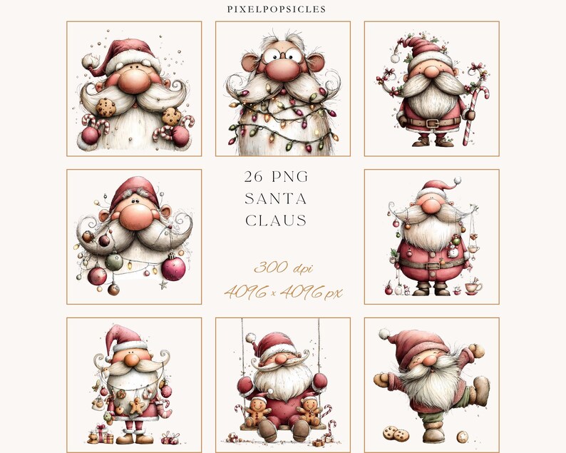 Watercolor Santa Claus Clipart: 26 Christmas Gnomes (PNG Digital ...