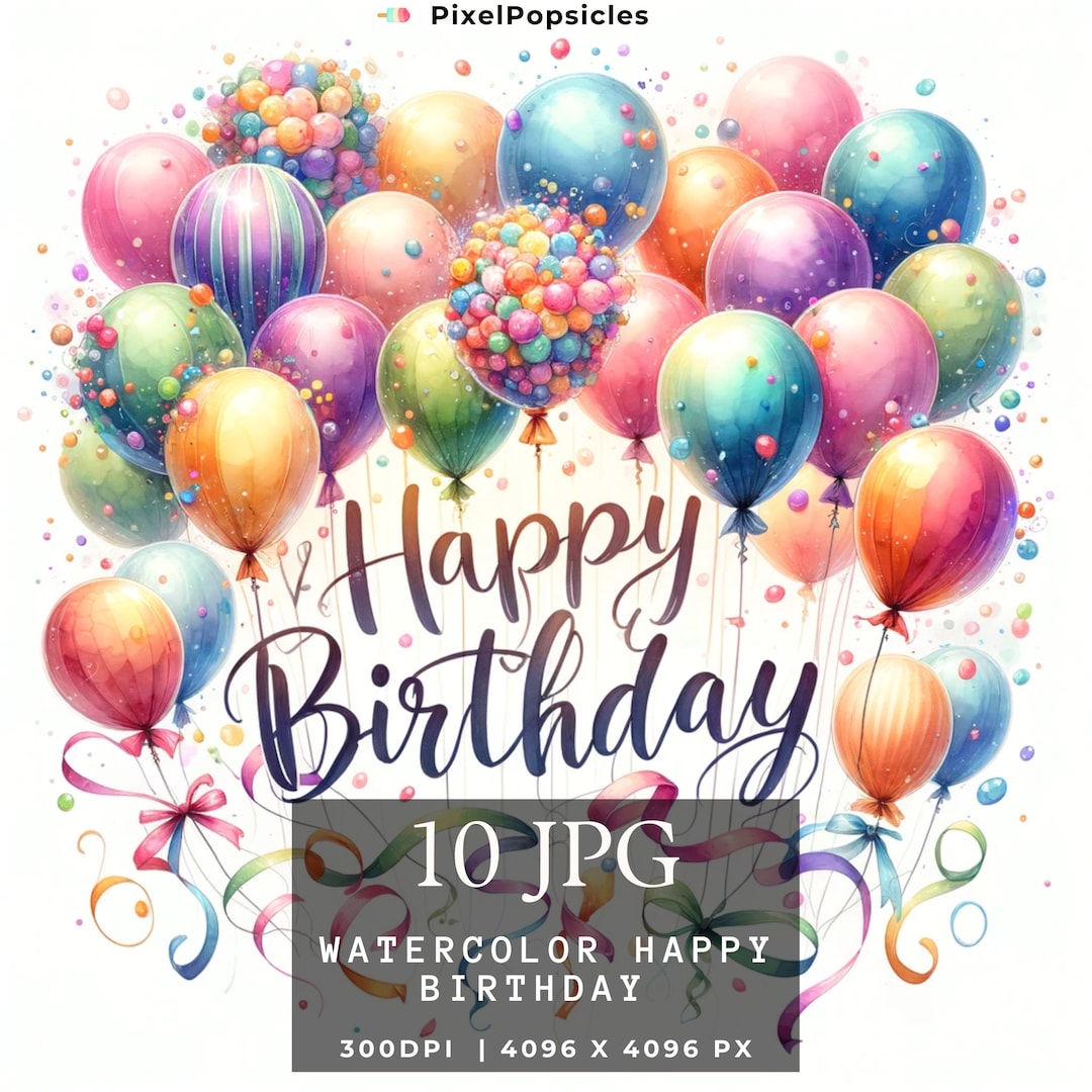 Watercolor Happy Birthday Collection JPG, Perfect for Birthday Cards ...