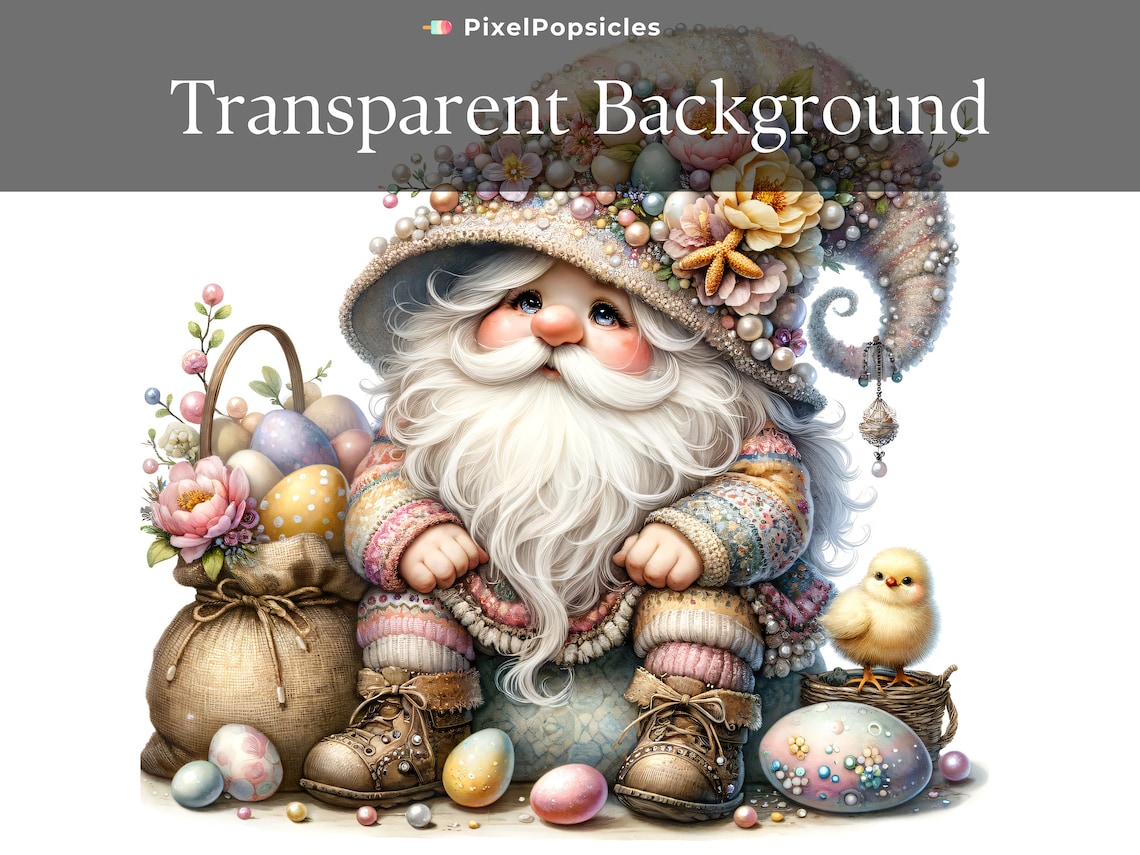 12 Easter Gnomes Watercolor Clipart PNG, Spring Flowers Easter Eggs ...