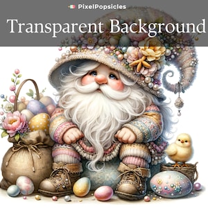 12 Easter Gnomes Watercolor Clipart PNG, Spring Flowers Easter Eggs ...