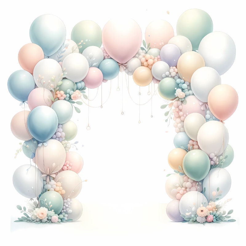 Balloon Arch Clipart Watercolor JPG Sublimation,pastel Balloons ...