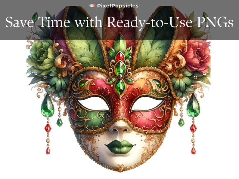 Masquerade Masks Clipart Watercolor PNG Set 10 Venetian Mask, Mardi ...