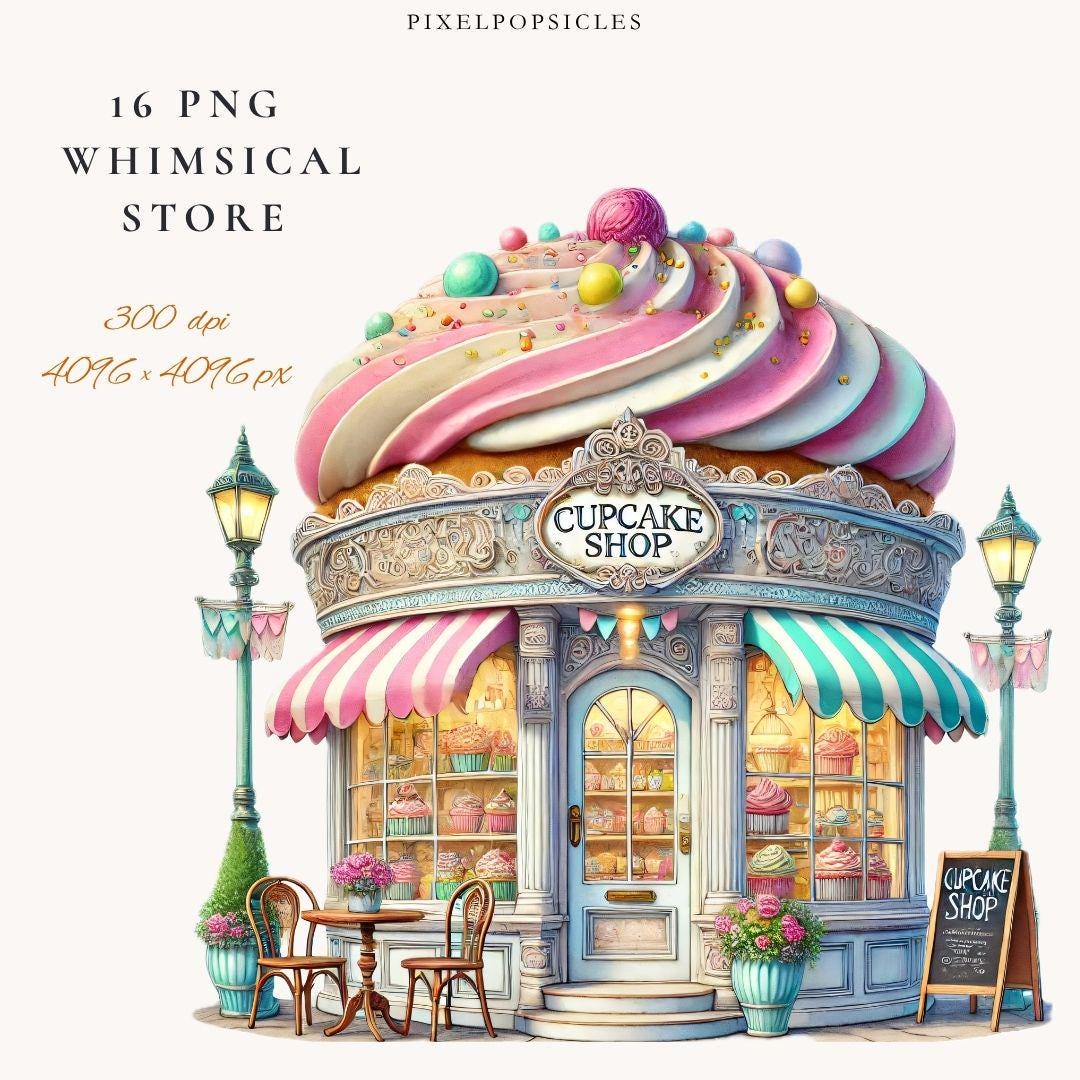 Whimsical Fantasy Storefront Clipart PNG Bundle - Magical Shop Graphics ...