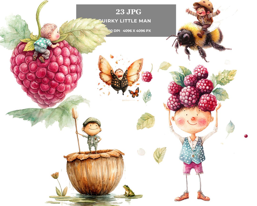 Quirky Little Man Clipart – Funny Whimsical Character JPG, Cute Digital ...