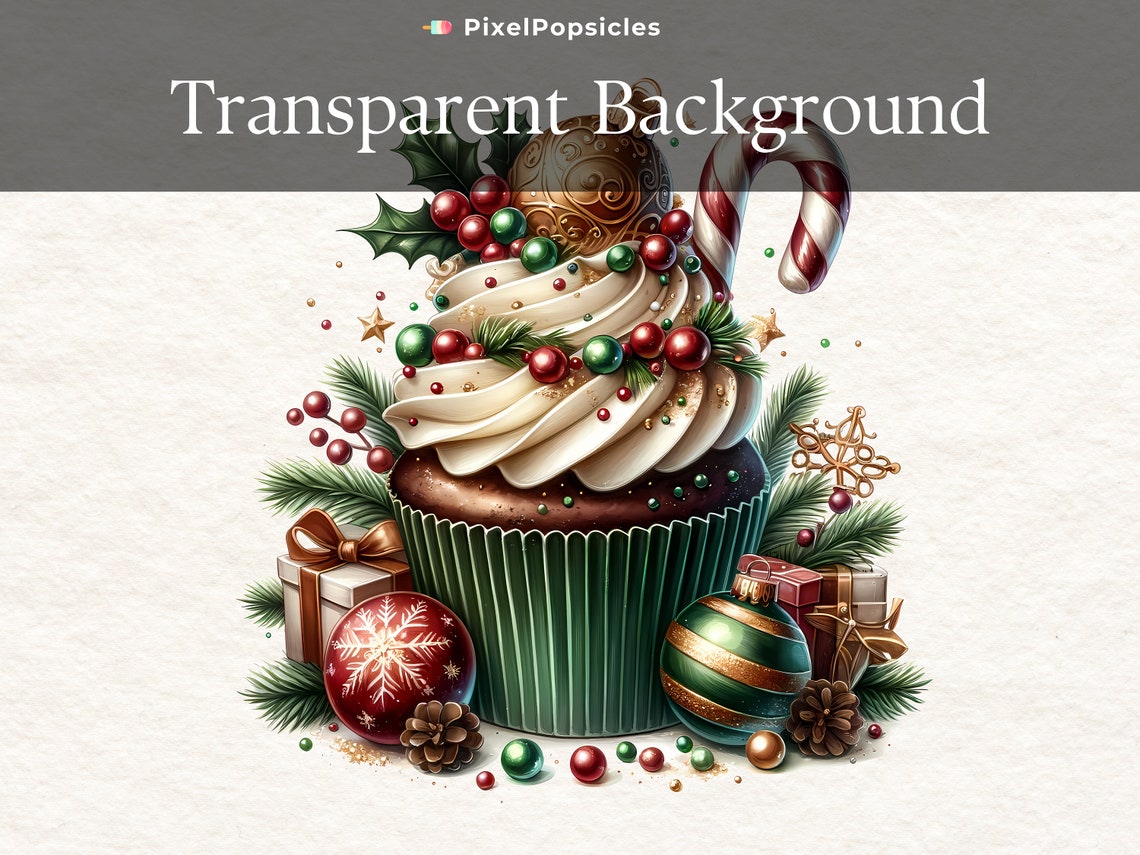 Christmas Cupcakes Clipart 10 PNG Bundle, Elegant Treats Transparent ...